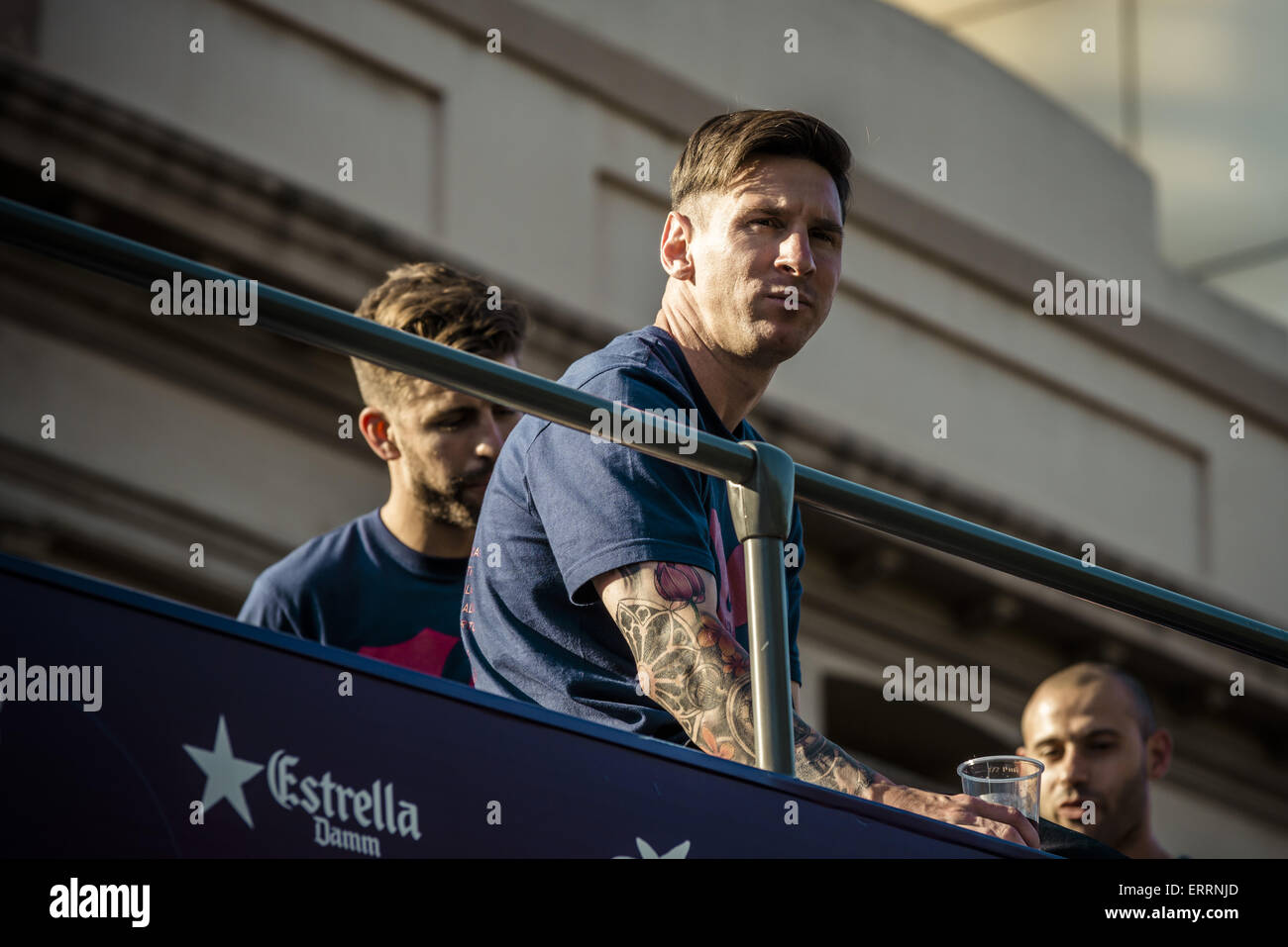 Barcelonas lionel messi trophy champions league hi-res stock ...