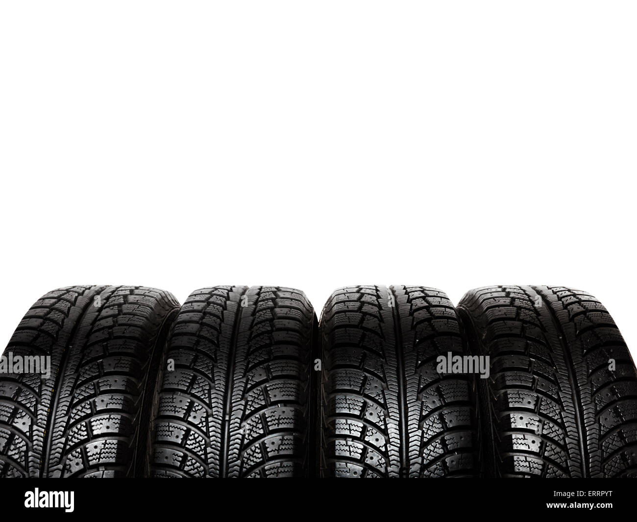 Set of winter tires, car snow tyres isolated on white background Stock ...