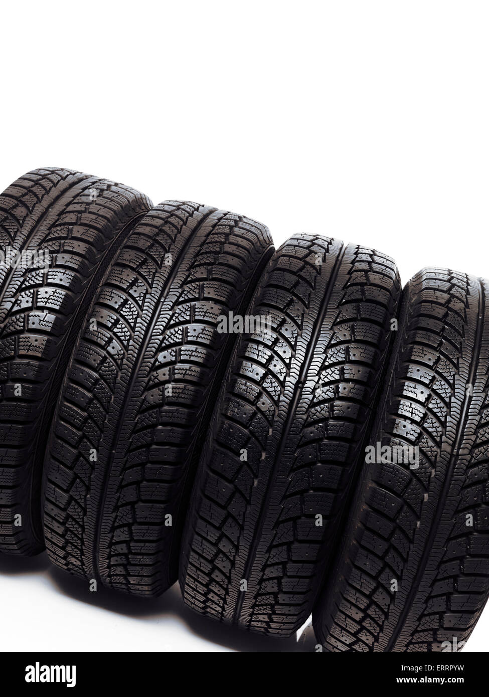 Set of winter tires, snow tyres isolated on white background Stock ...