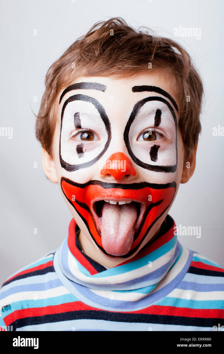 little cute real boy with facepaint like clown, pantomimic expre Stock ...