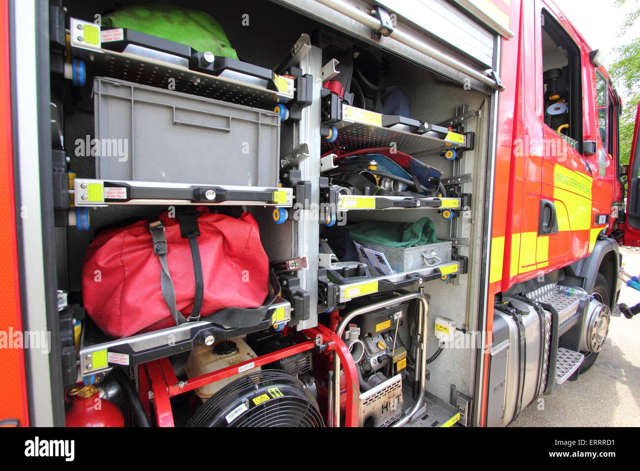 Firefighting apparatus stored in a Derbyshire Fire & Rescue fire engine ...