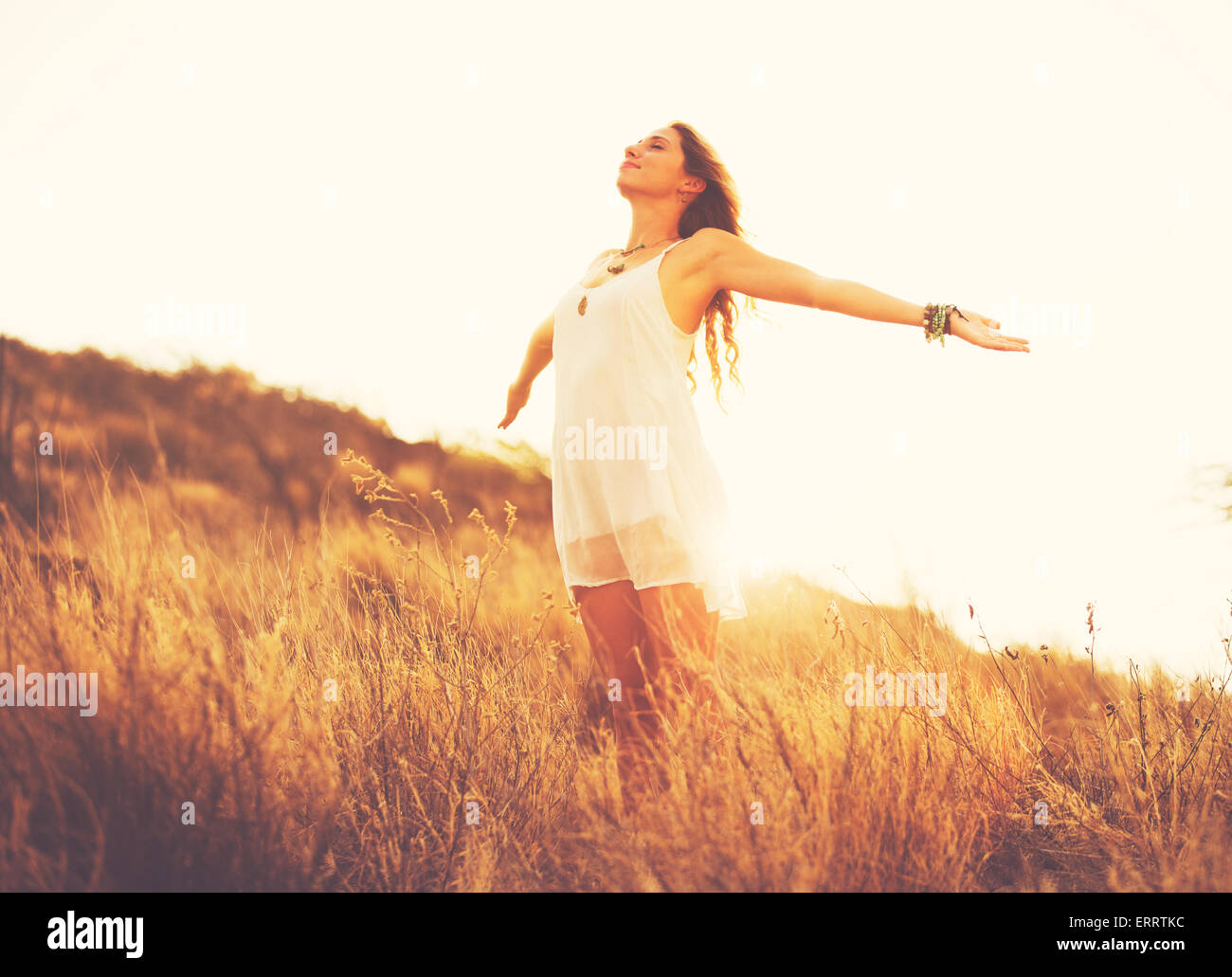 Happy Carefree Young Woman Outdoors. Fashion Lifestyle Portrait. Soft ...