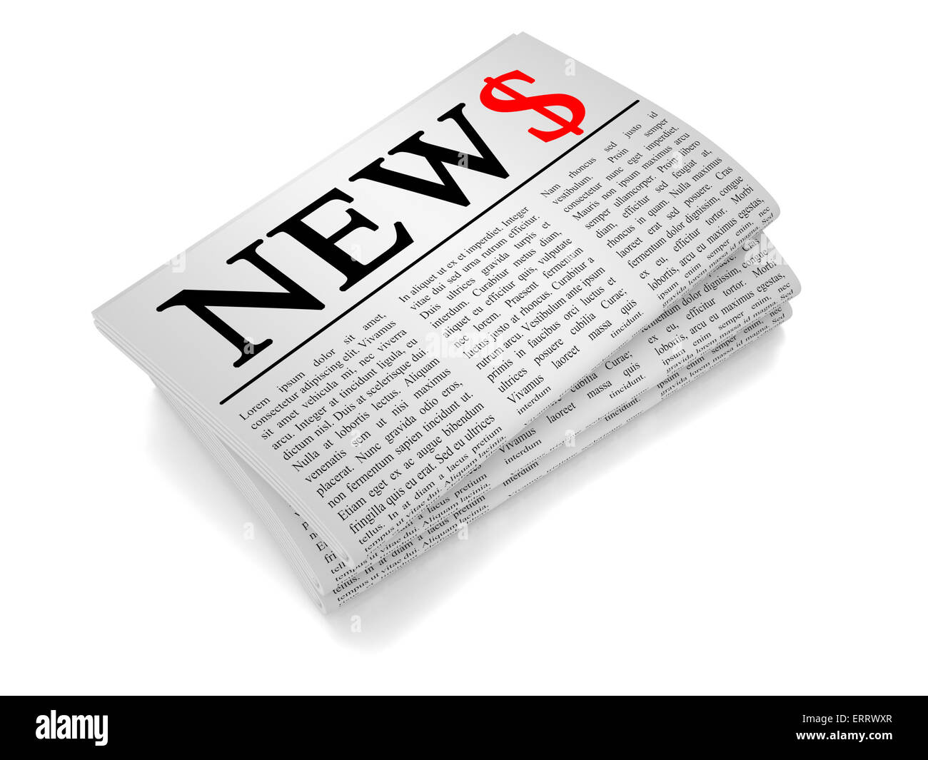 A newspaper isolated from white background showing dollar related news ...
