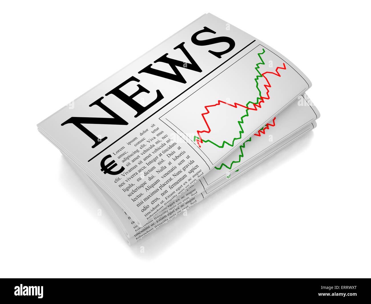 A newspaper isolated from white background showing euro, european union ...