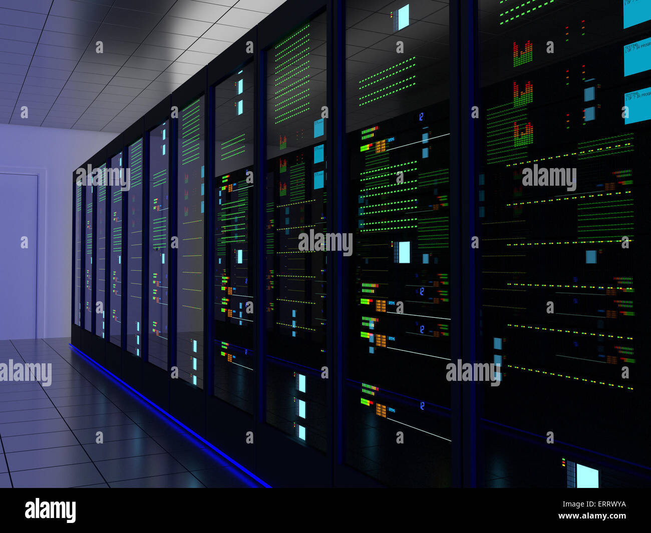 Server room (colocation) or colo with several cabinets, server ...