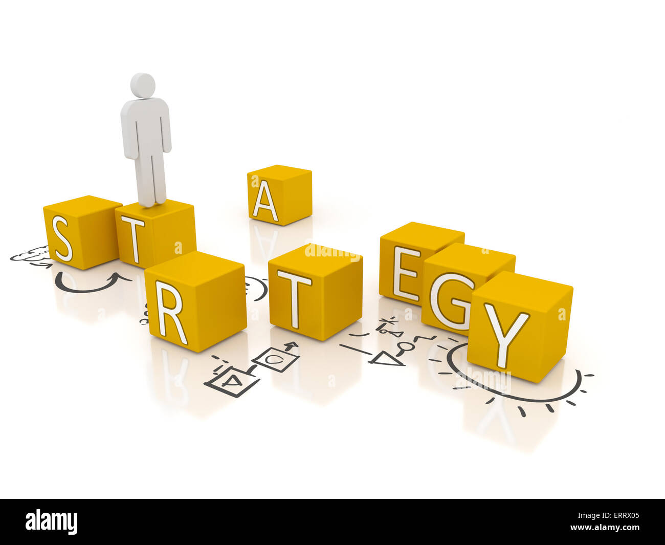A figure standing on one of the letters of the word strategy. Blocks of ...