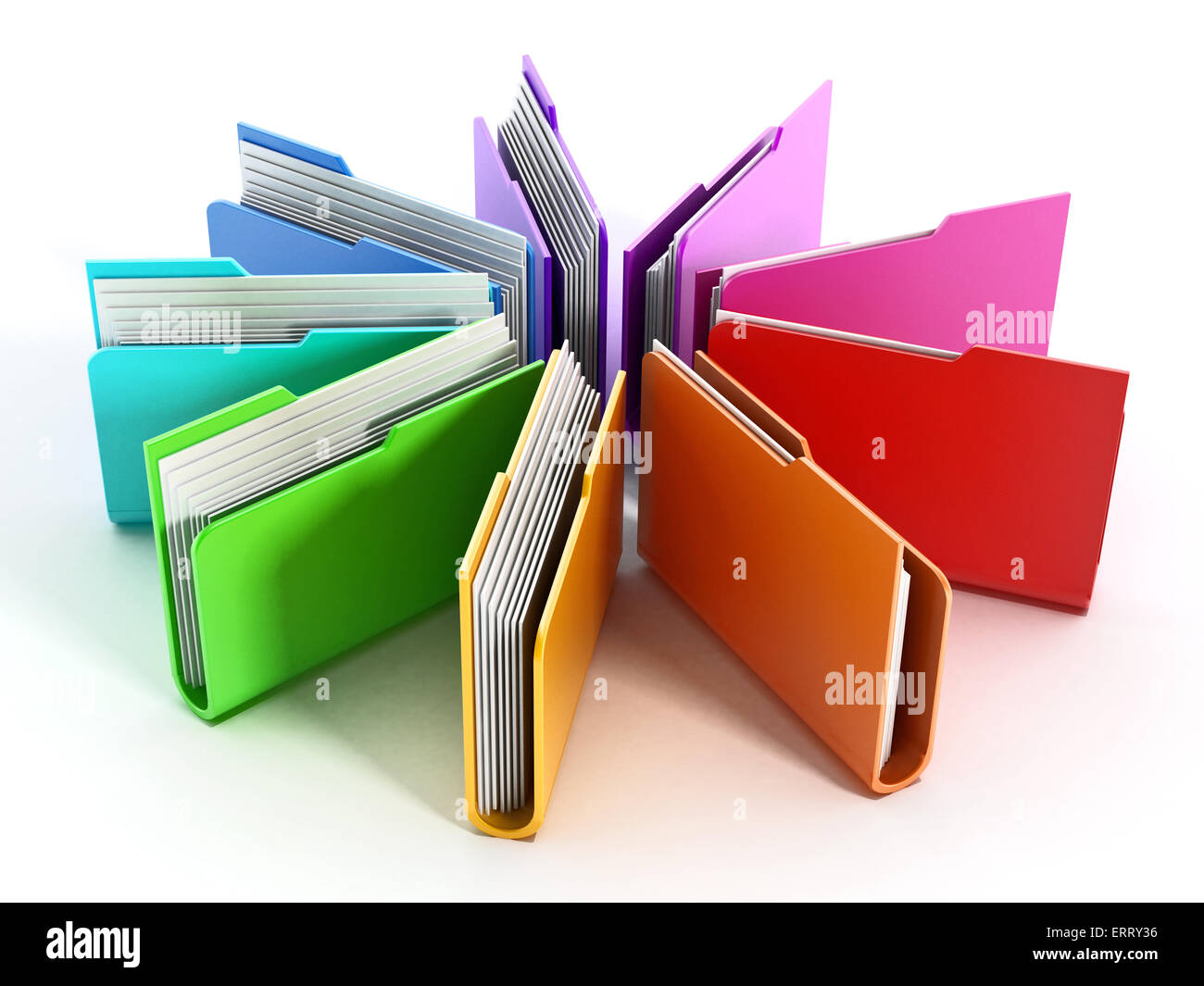 Multi-colored folders arranged in circular shape isolated on white ...
