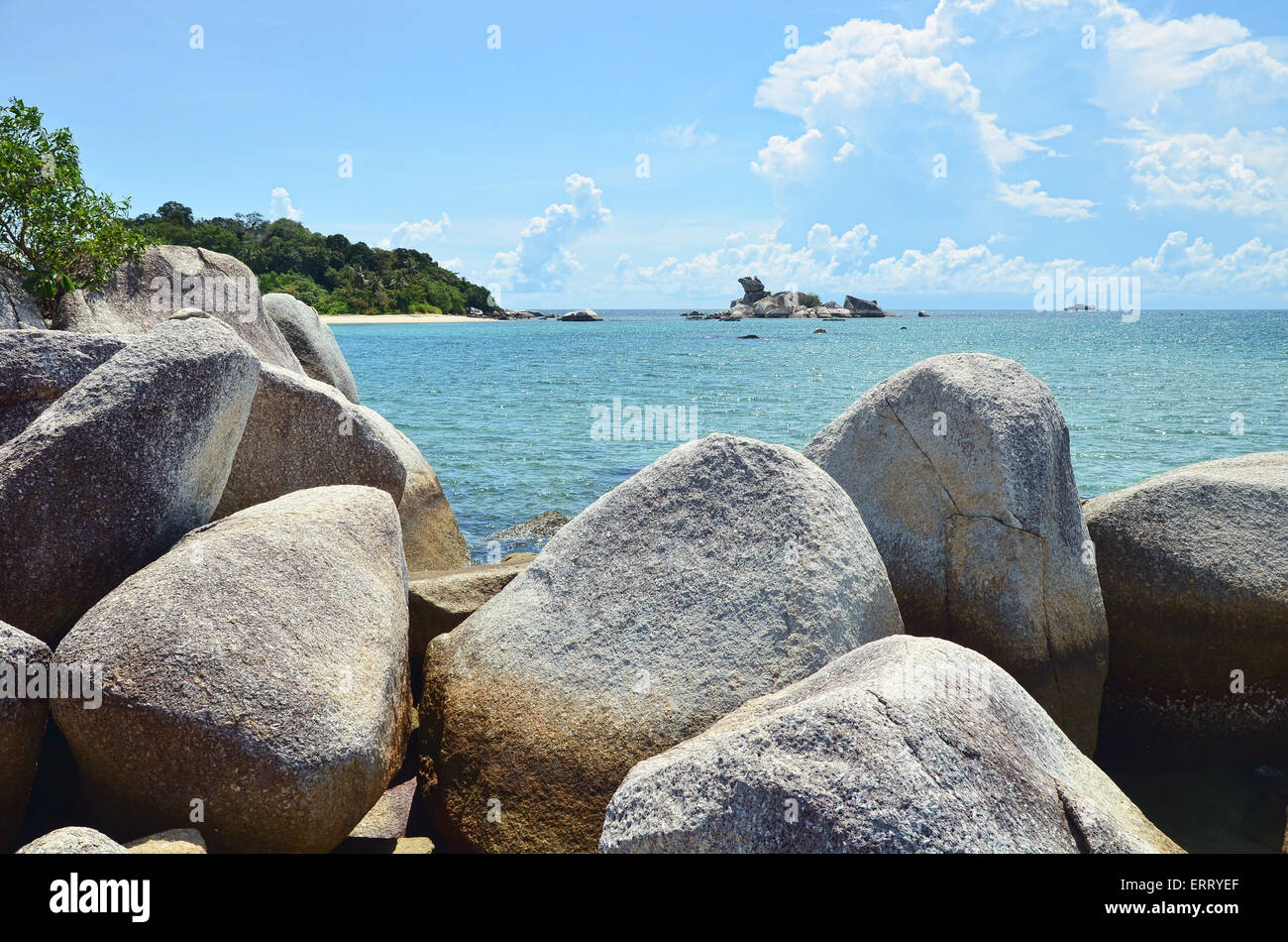 An eagle's head-shaped granite stone on an islet in Belitung island ...