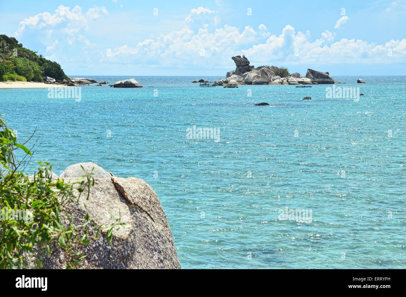 An eagle's head-shaped granite stone on an islet in Belitung island ...