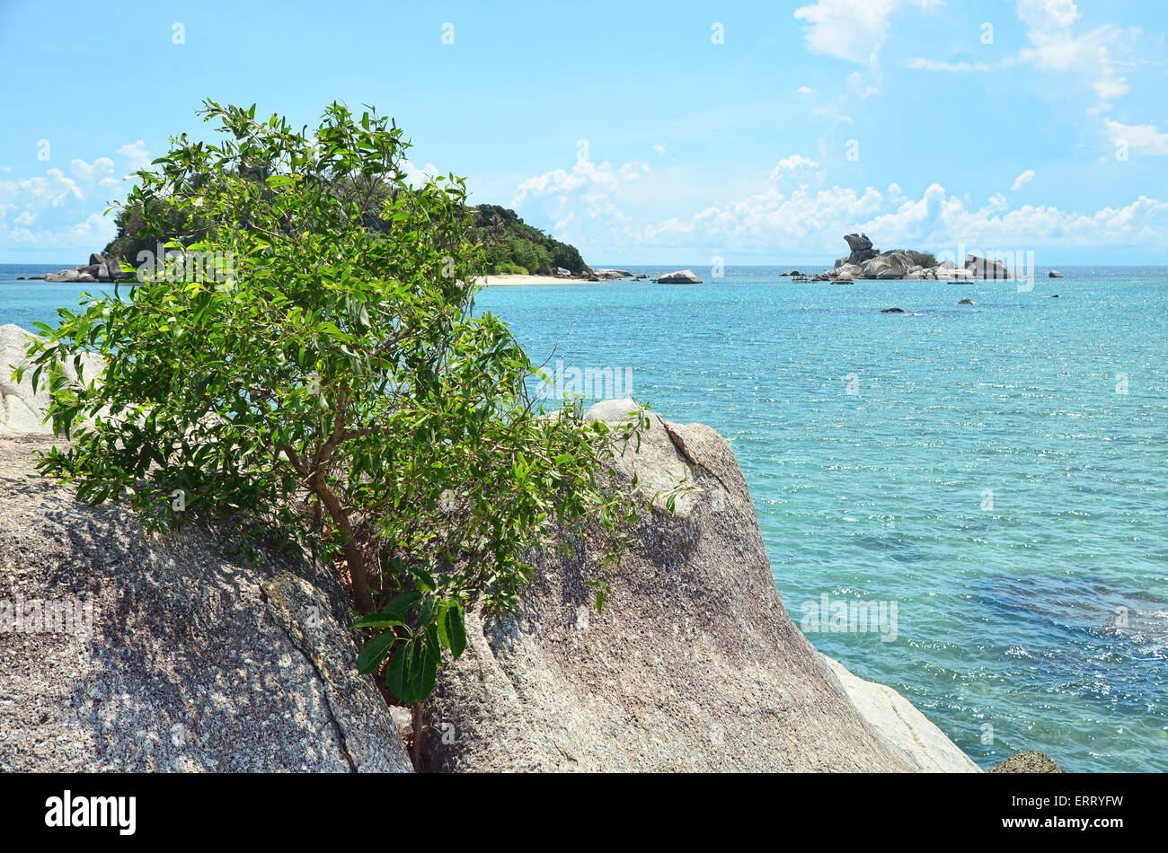 An eagle's head-shaped granite stone on an islet in Belitung island ...