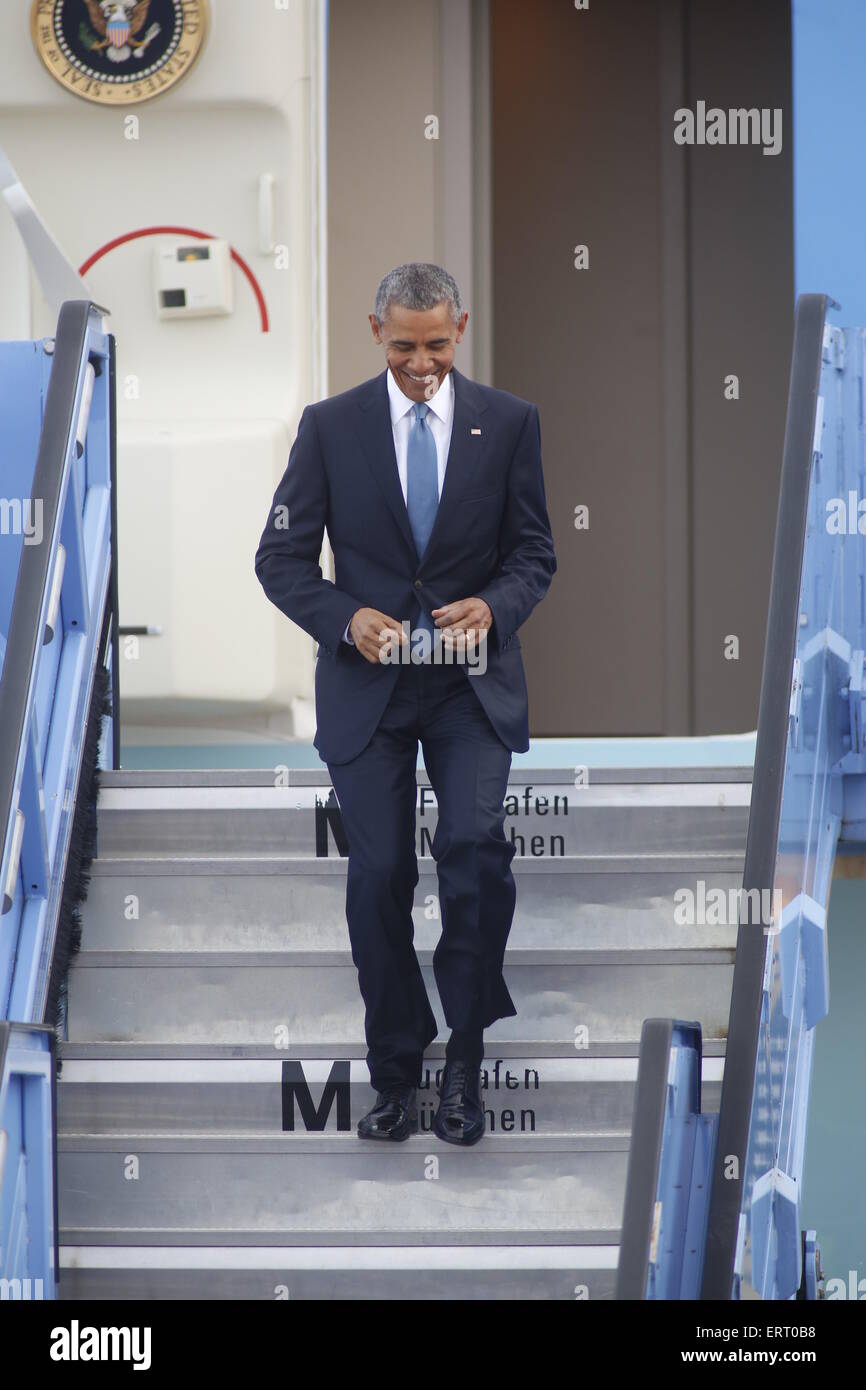 US president Barack Obama arrives with Air Force One to attend the G7 ...