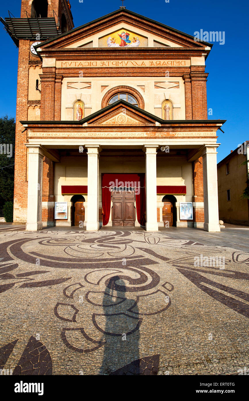 in the parabiago old church closed brick tower sidewalk italy lombardy ...