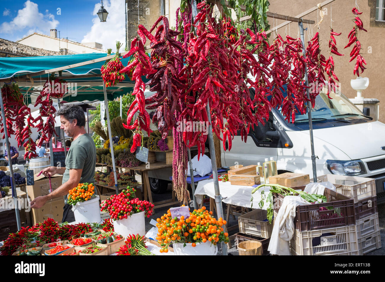 Market, village of Gordes, Luberon, France, Europe Stock Photo - Alamy