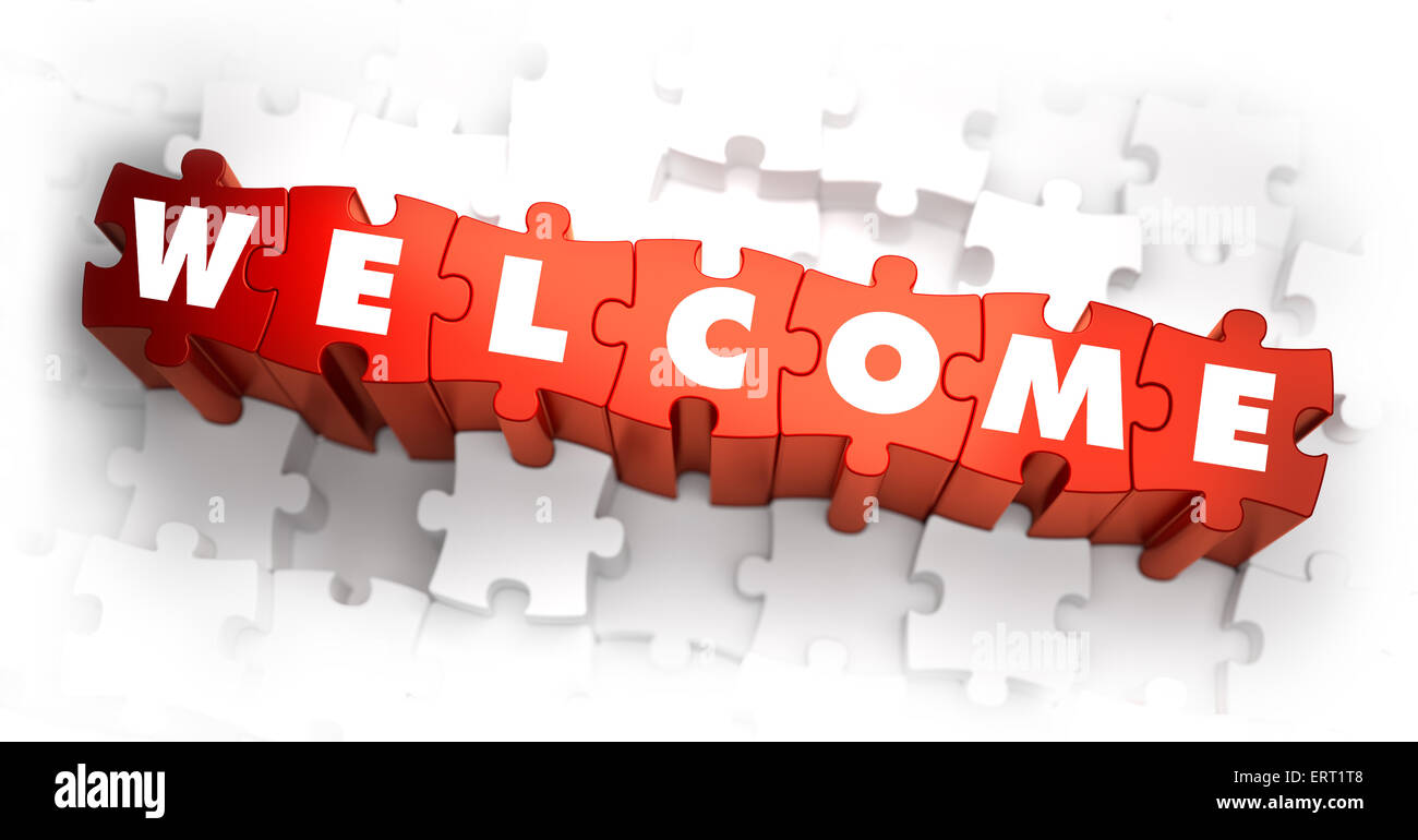 Welcome - White Word on Red Puzzles Stock Photo - Alamy Welcome - White Word on Red Puzzles Stock Photo - Alamy