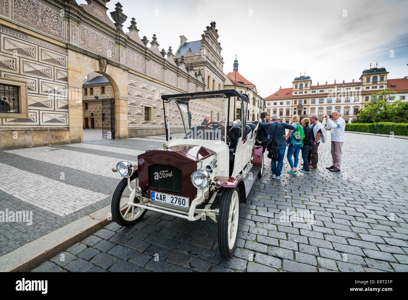 Vintage Praga car, prague castle, Hradcany, Hradcanske namesti ...
