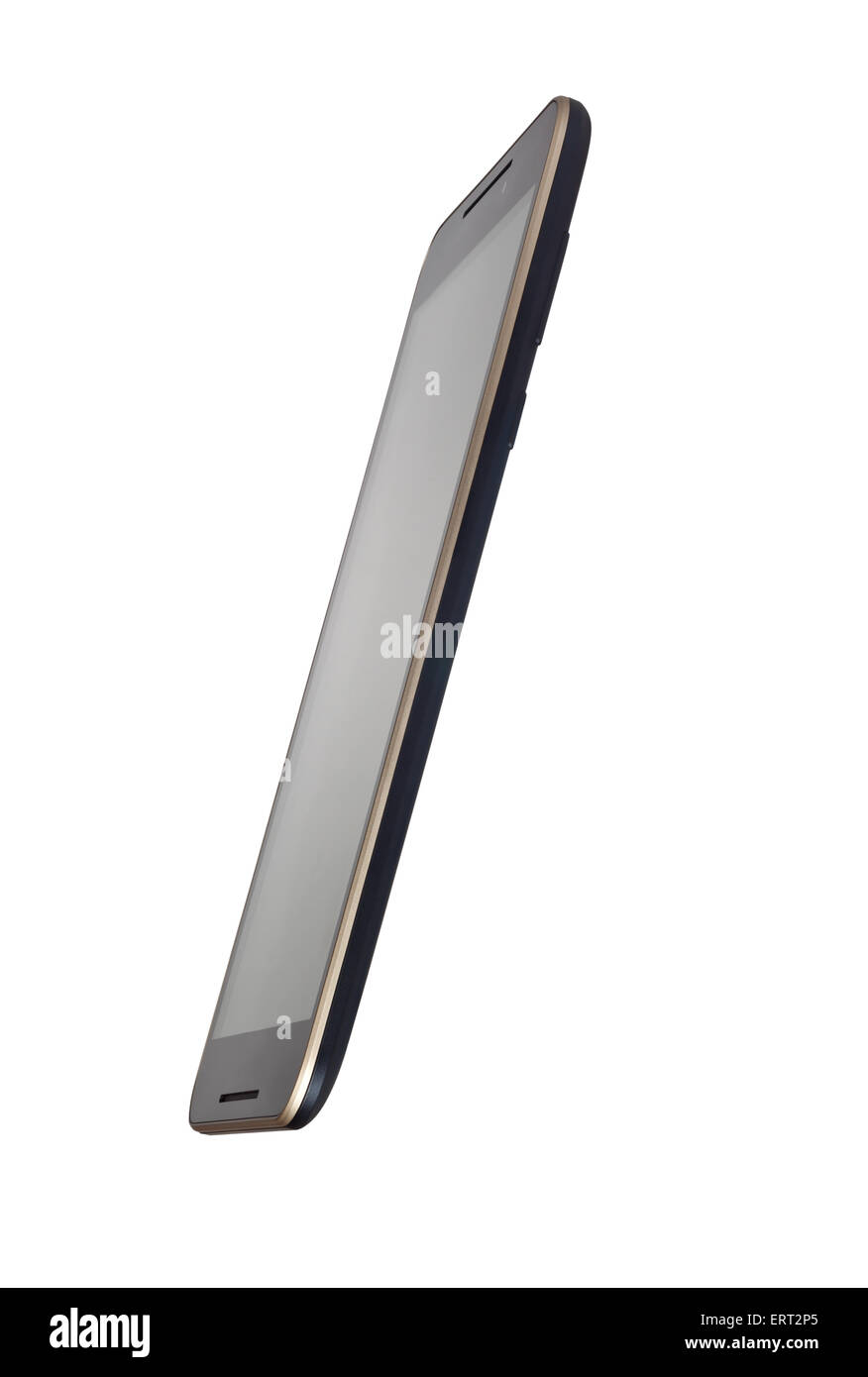 Side view of a touchscreen smartphone isolated on white background ...