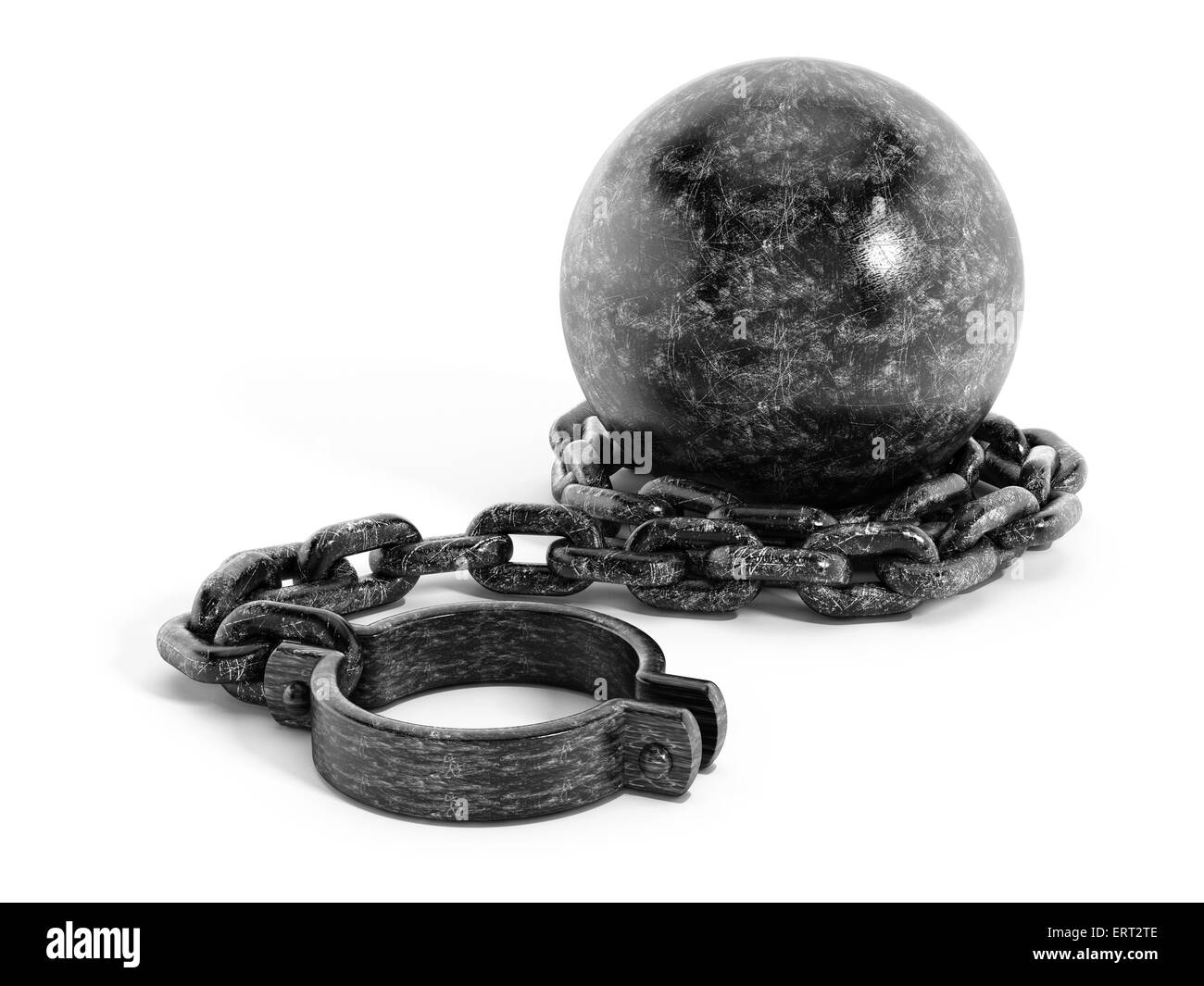 Iron ball connected to shacle trough the chain Stock Photo - Alamy