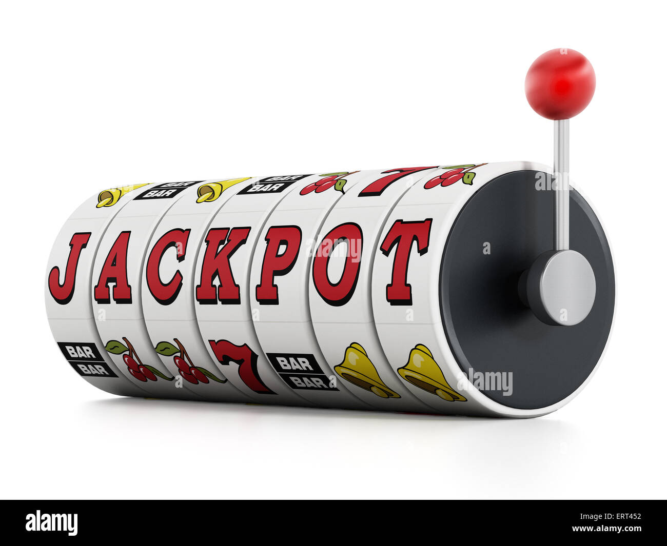 Slot machine showing jackpot word isolated on white background Stock ...