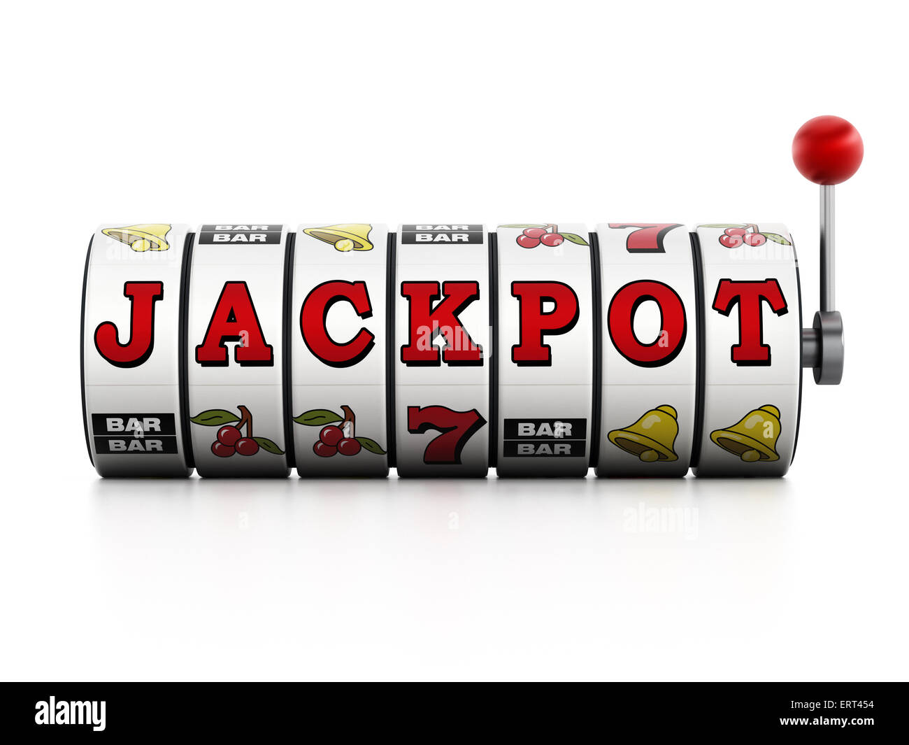 Slot machine showing jackpot word isolated on white background Stock ...