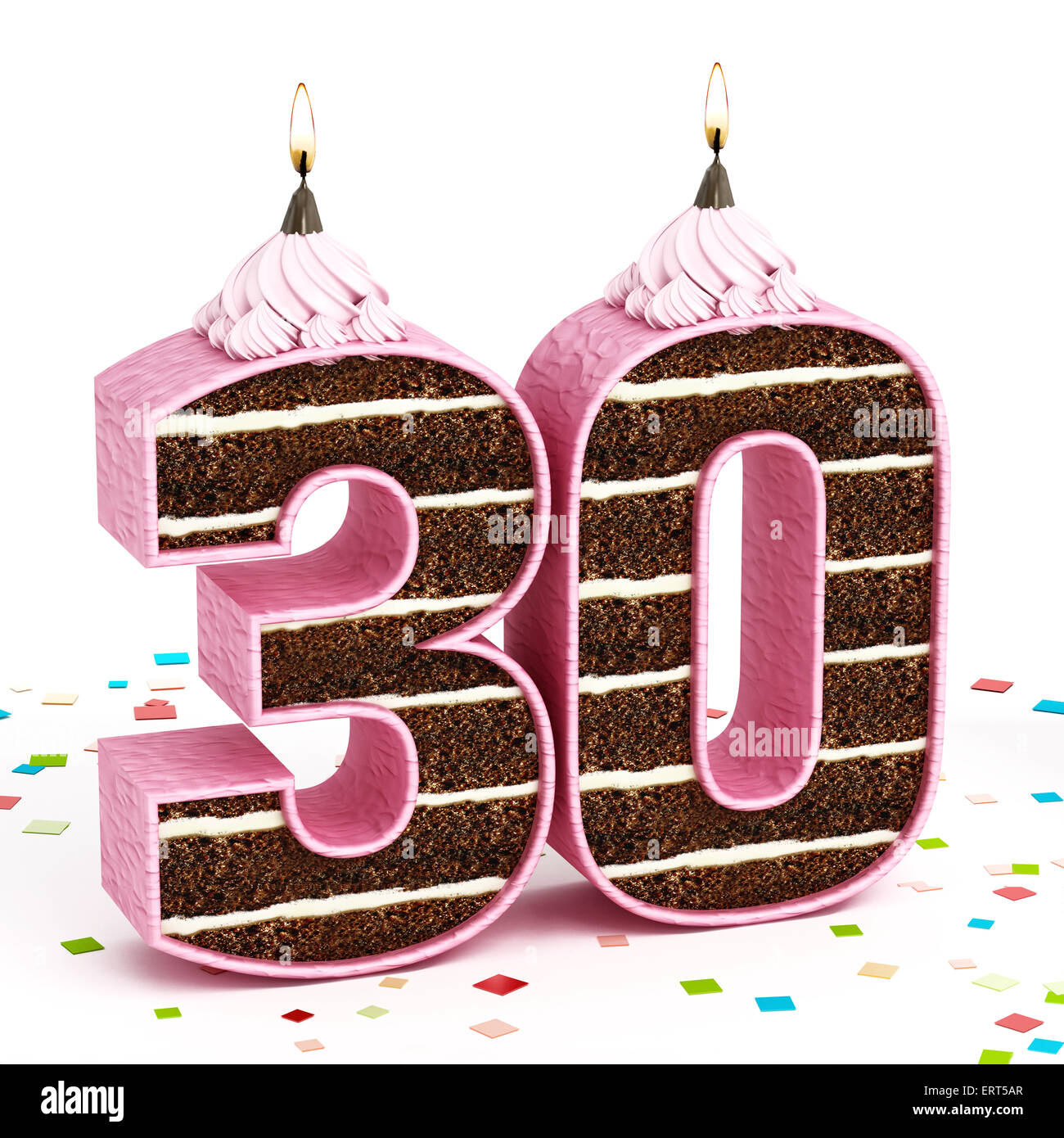 Number 30 cake with lit candles Stock Photo - Alamy