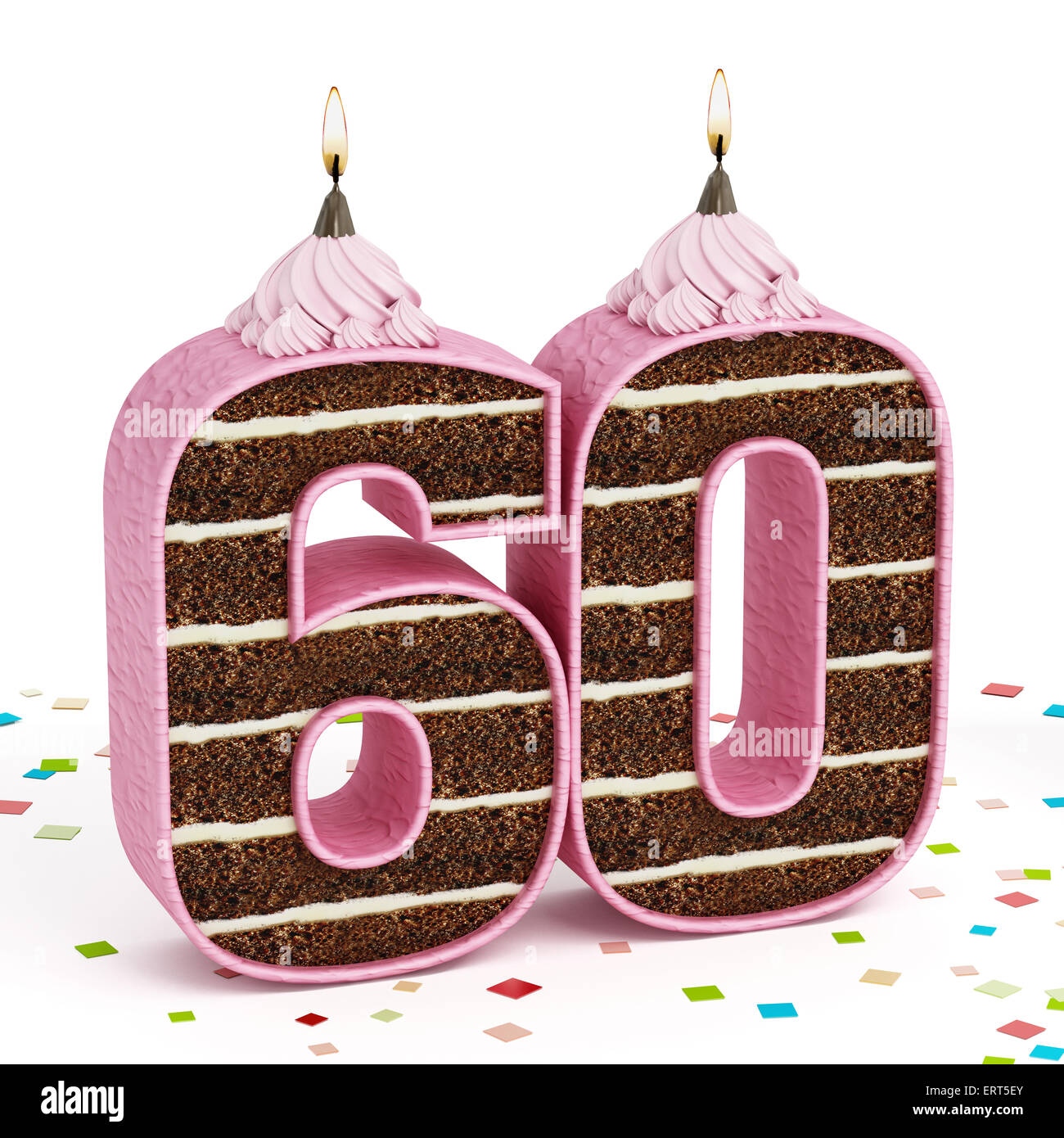 Number 60 cake with lit candles Stock Photo - Alamy