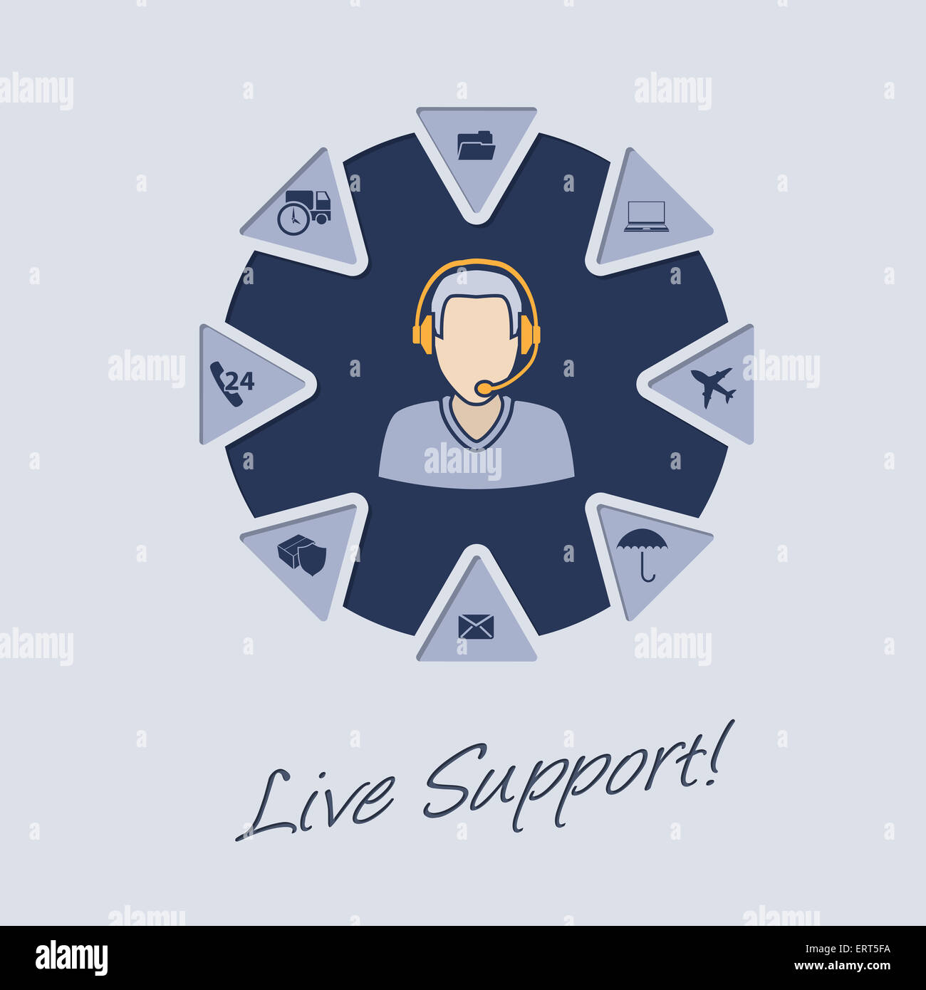 Call center advertising banner with various symbols and icons flat ...