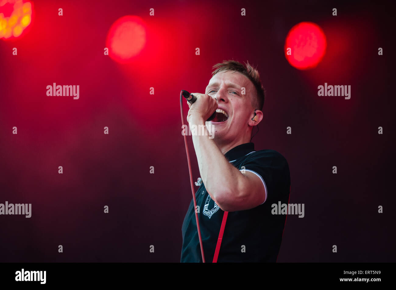 The singer of German band 'Kraftklub' Felix Brummer performs at Rock im ...