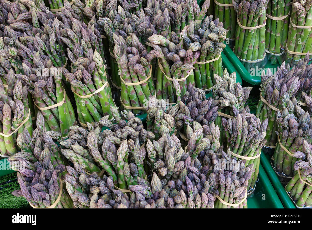 bunches of asparagus on market stall Stock Photo - Alamy