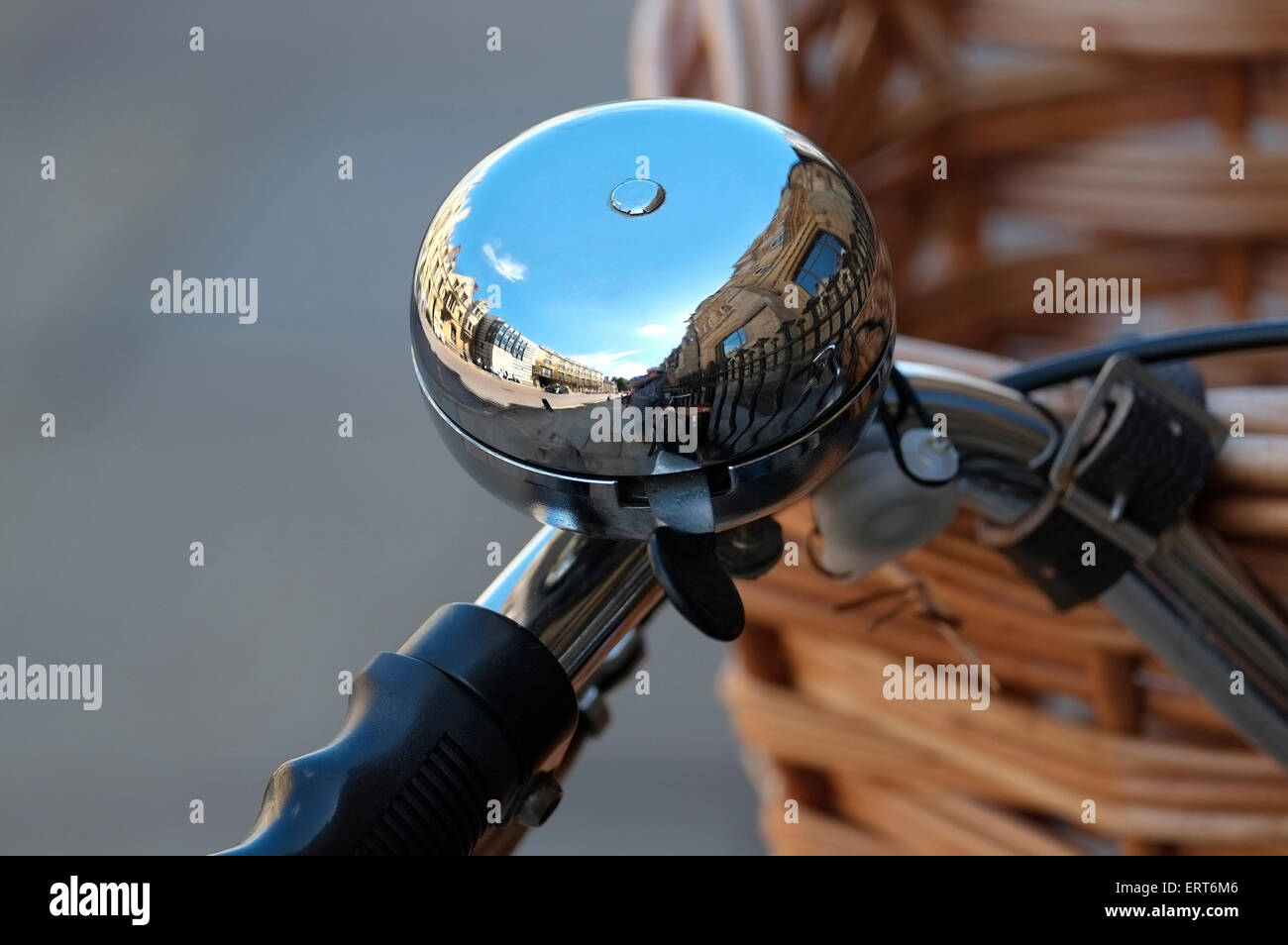 chromium bell on cycle handlebars, cambridge, england Stock Photo - Alamy