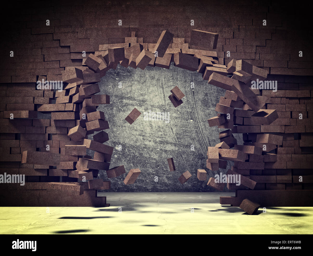 explosion of brick 3d wall Stock Photo - Alamy