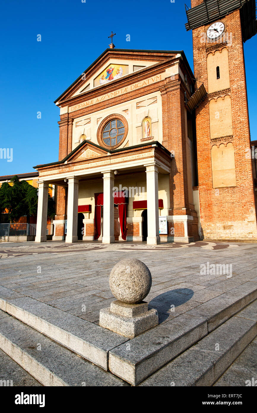 in the parabiago old church closed brick tower sidewalk italy lombardy ...