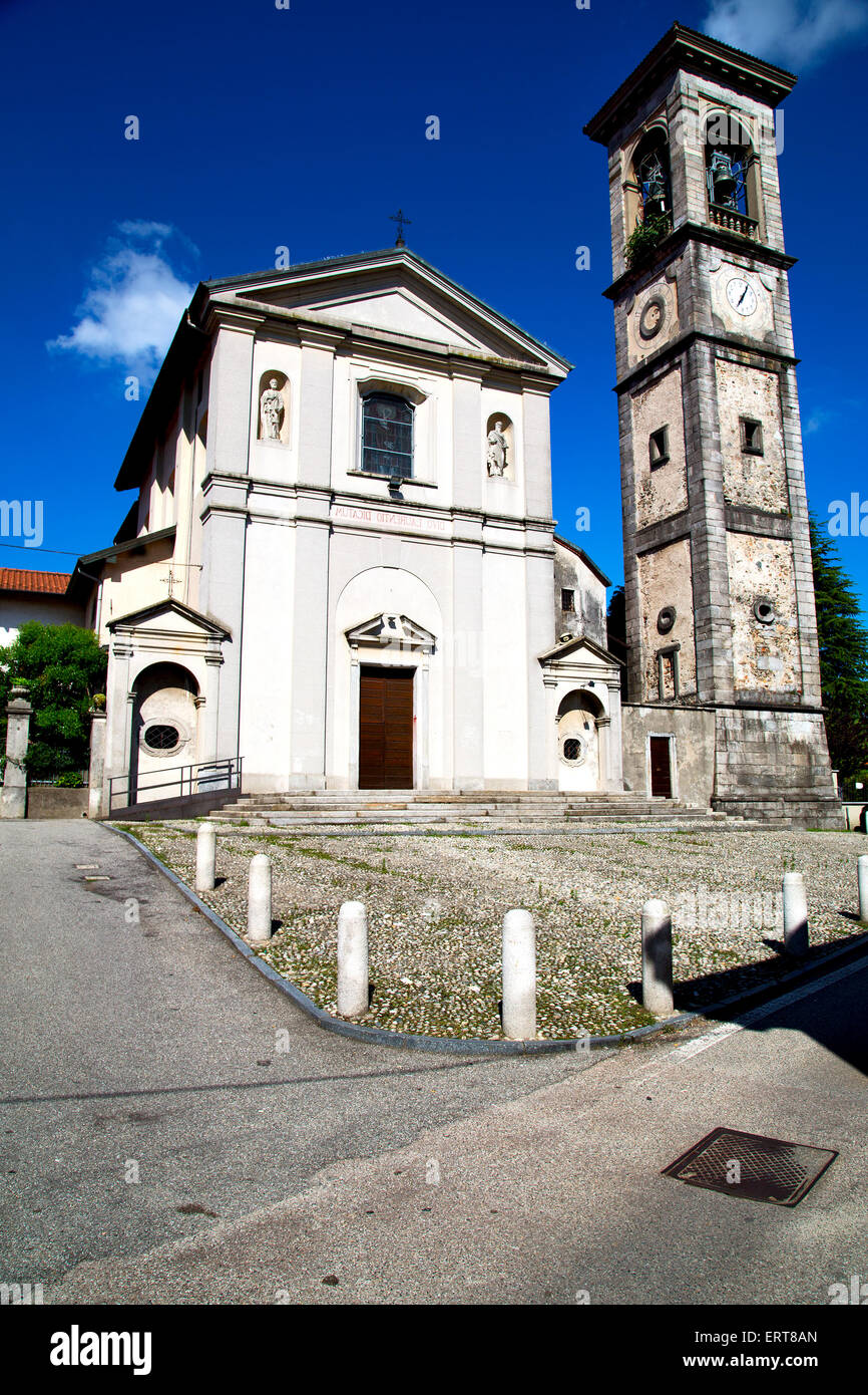 in the somma lombardo old church closed brick tower sidewalk italy ...