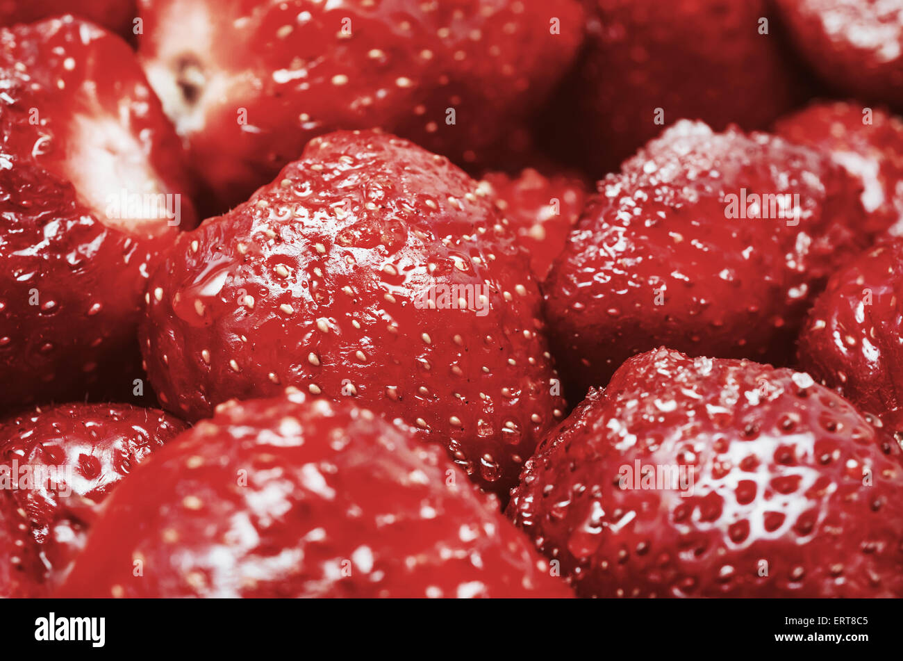Retro Filter Of Red Summer Strawberry Fruits In Market Display Stock ...
