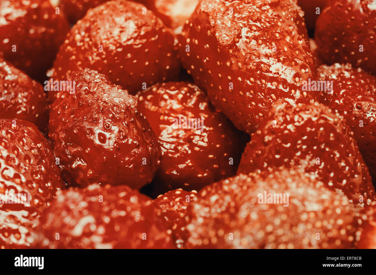Retro Filter Of Red Summer Strawberry Fruits In Market Display Stock ...