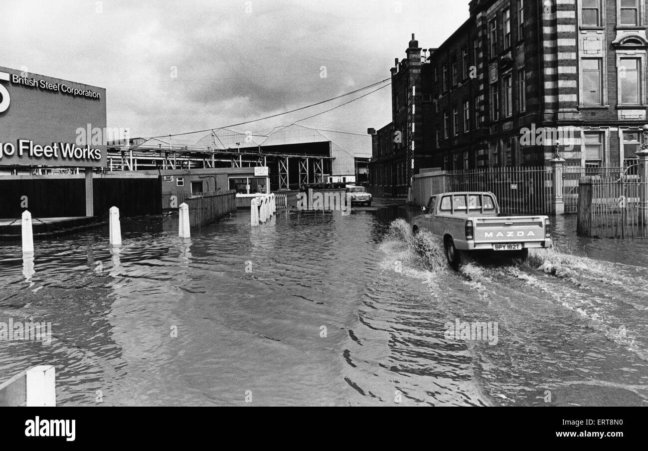 Flooded entrance to the Cargo Fleet Works of British Steel, South Bank ...