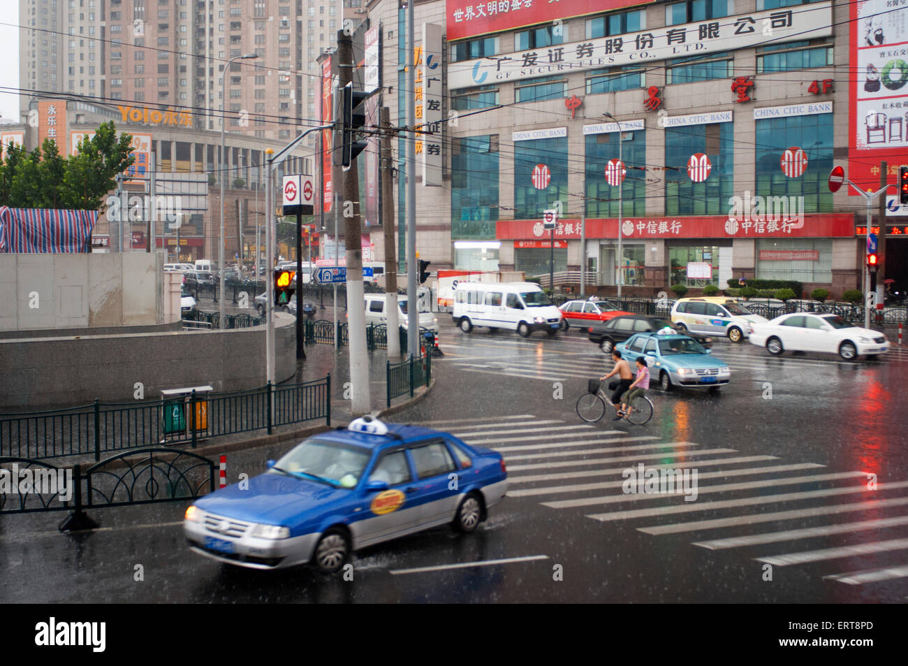 Taxi in a rain day in Shanghai, China. Volkswagen Santana taxis Stock ...