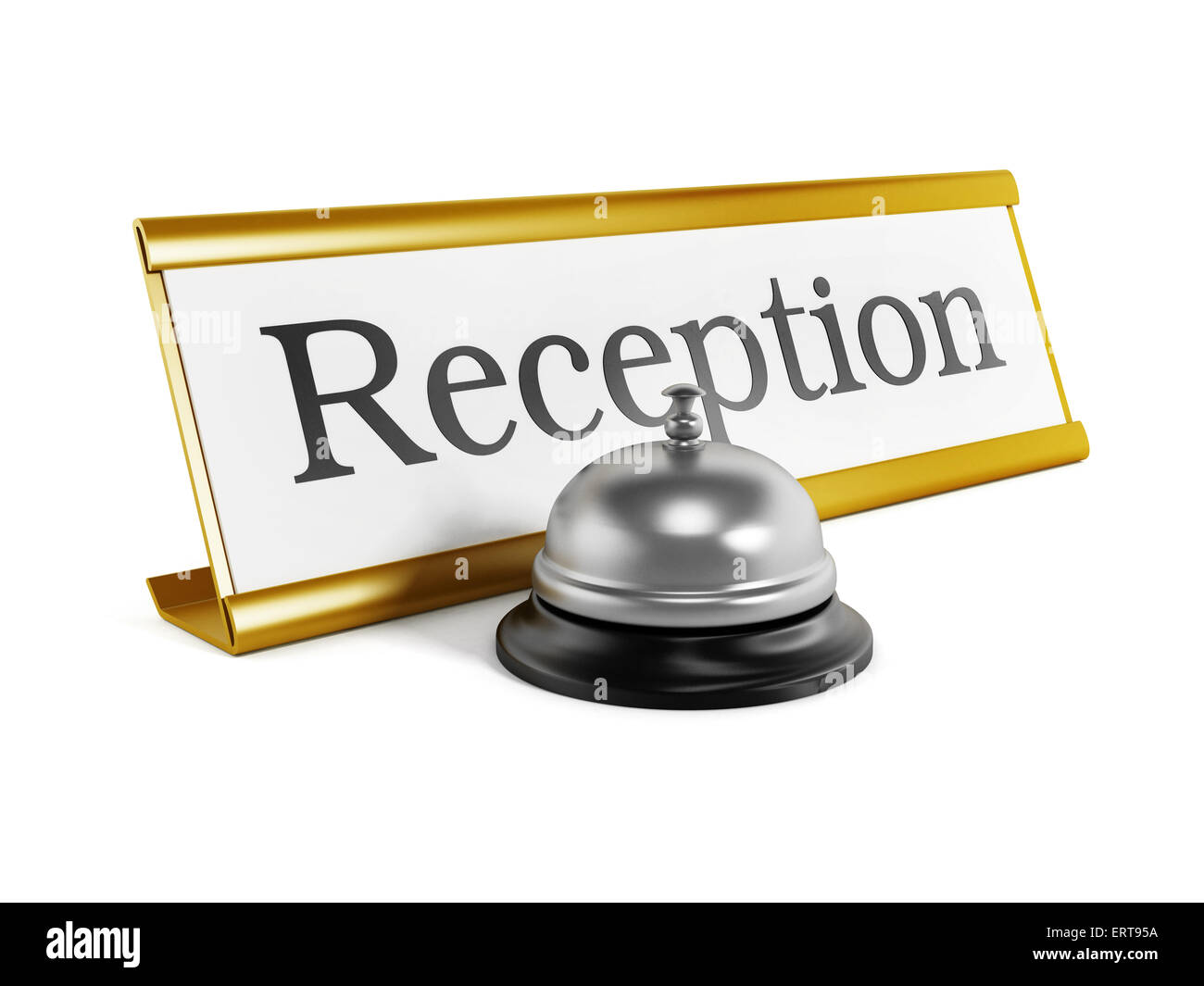 Hotel reception placard and service bell isolated on white background ...