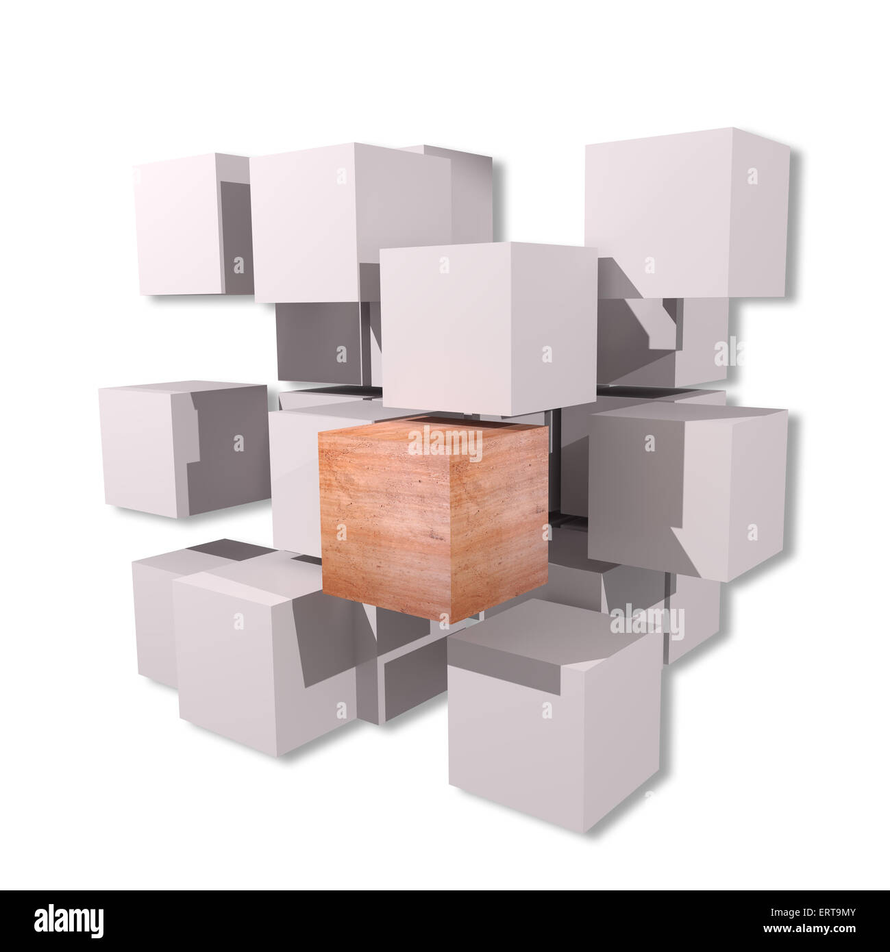 3d rendering of a background with some white cubes and one stone cube ...