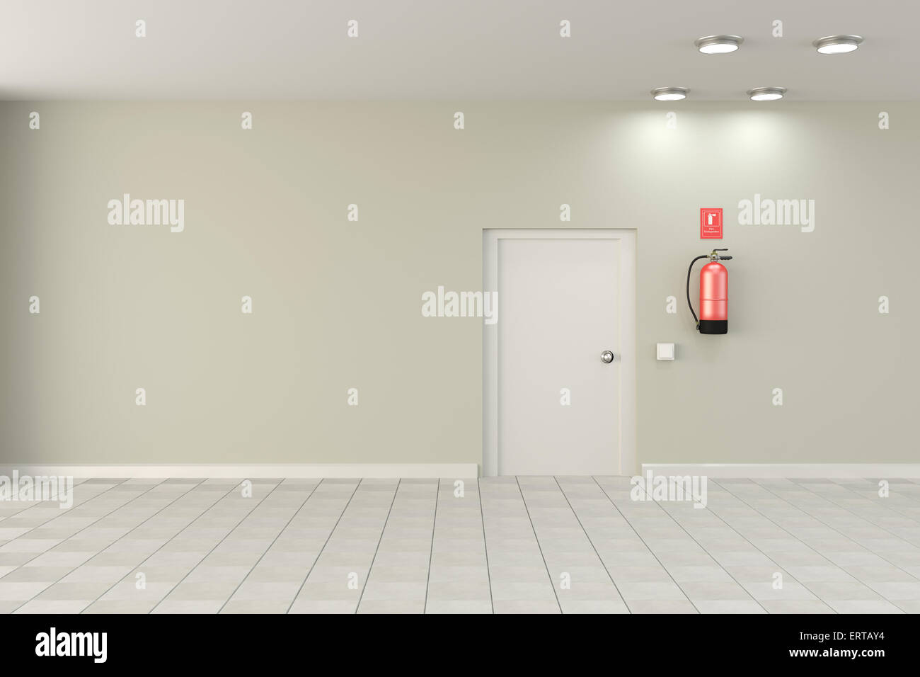 design in 3d of a fire extinguisher on an empty room Stock Photo - Alamy