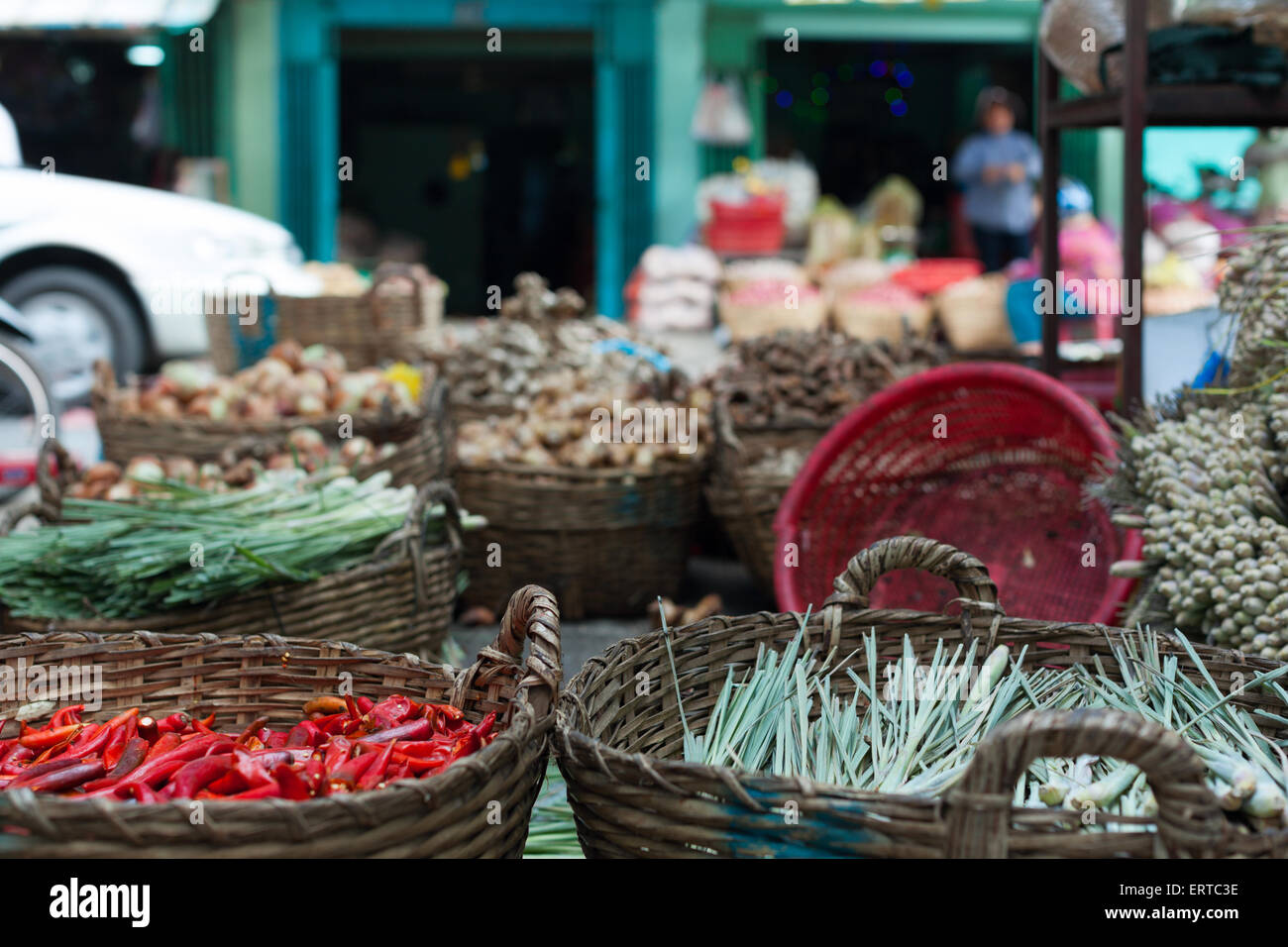basket red chilly pepper asian street market Stock Photo - Alamy