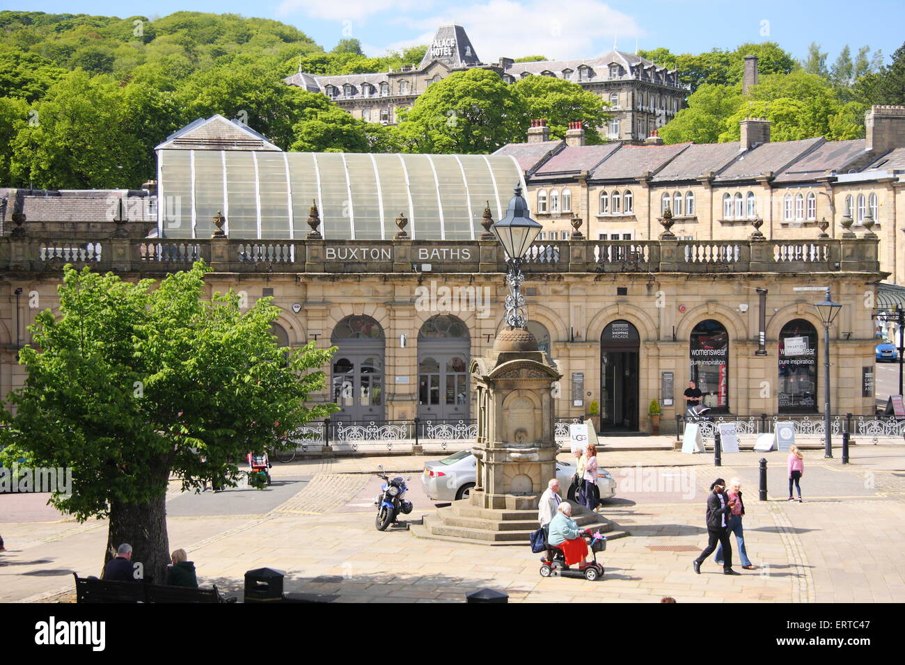 Buxton Baths and the Cavendish Arcade reatail centre on The Crescent in Buxton Derbyshire ...