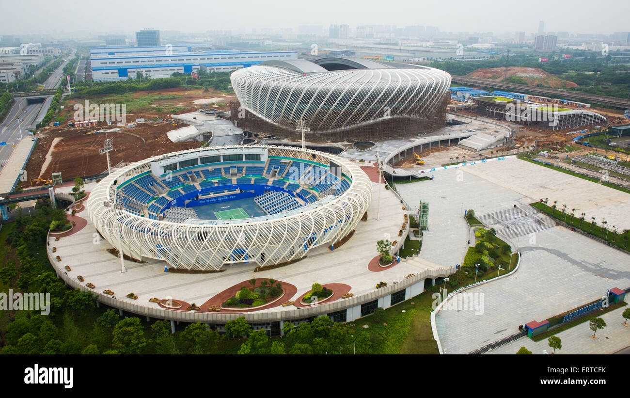 Wuhan, China. 08th June, 2015. The aerial view of Guangu International ...