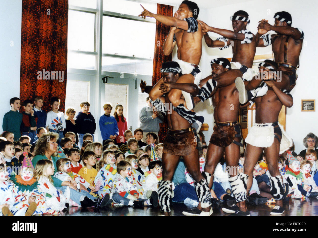 Circus visits Redcar, children dressed as clowns watching performers ...