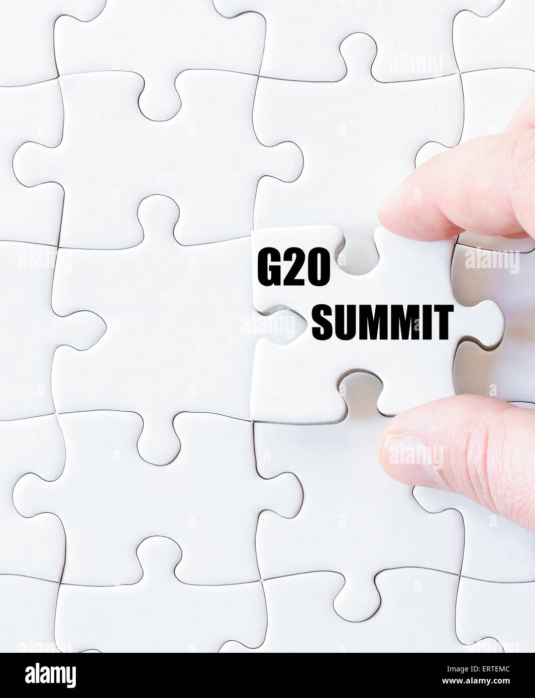 Last puzzle piece with word G20 SUMMIT. Concept image Stock Photo - Alamy