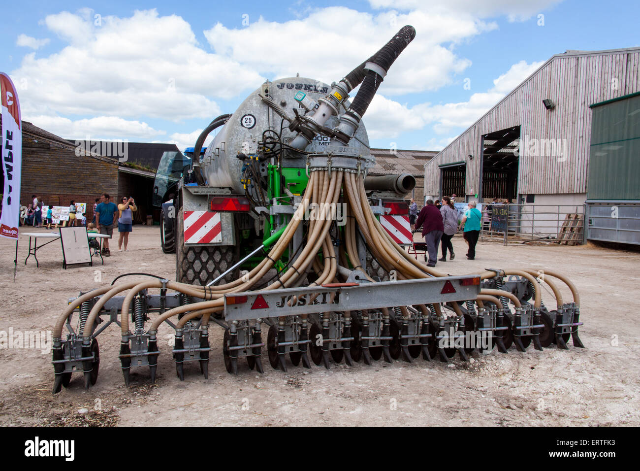 Slurry injection system tanker trailer at Cheriton Middle Farm on open ...