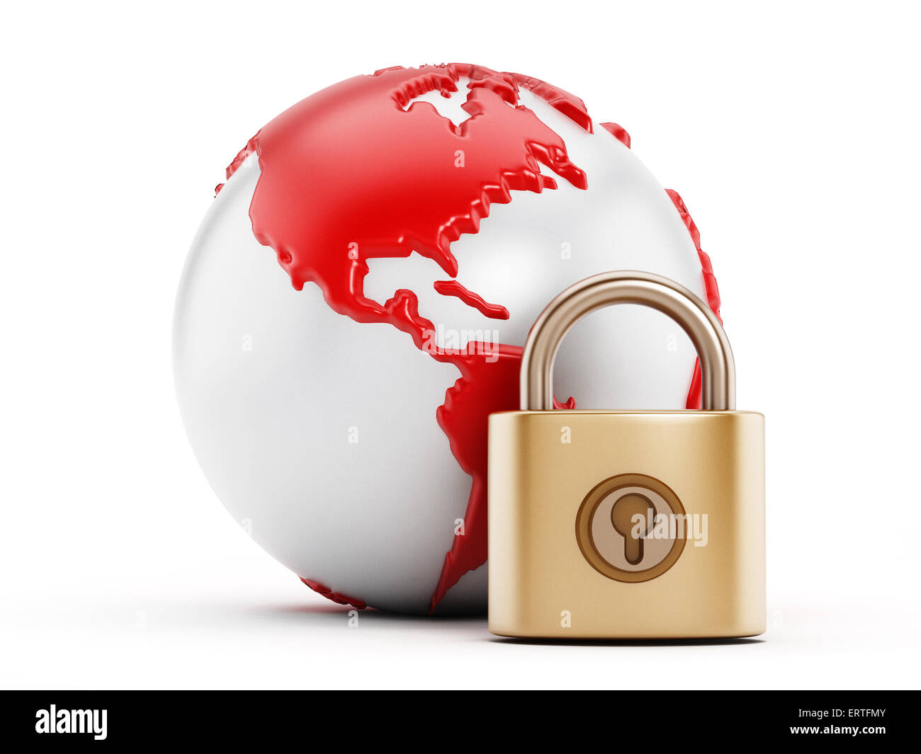 Earth and padlock isolated on white background Stock Photo - Alamy