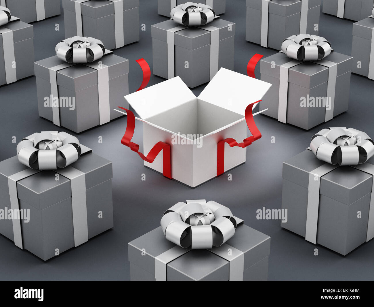 White open gift box standing out among gray boxes Stock Photo - Alamy