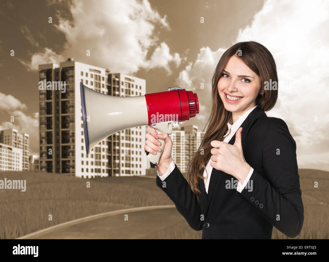 Woman speaking in megaphon Stock Photo - Alamy