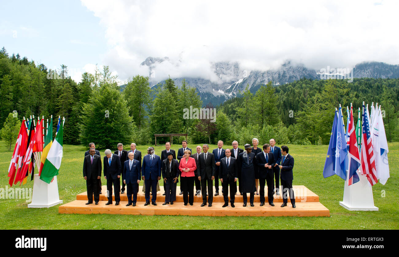 Elmau, Germany. 08th June, 2015. German chancellor Angela Merkel and US ...