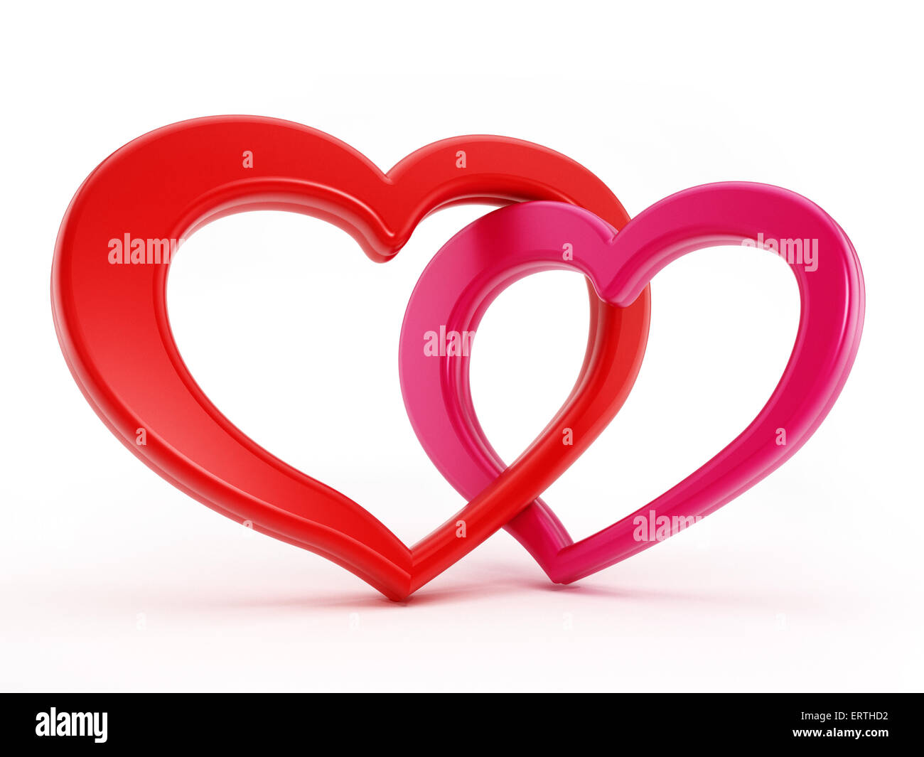 Red And Pink Hearts Intertwined Isolated On White Background Stock